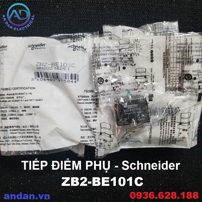 Khối tiếp điểm, Tiếp điểm phụ nút nhấn công tắc XB2 Schneider ZB2-BE101C (NO), ZB2-BE102C (NC ...